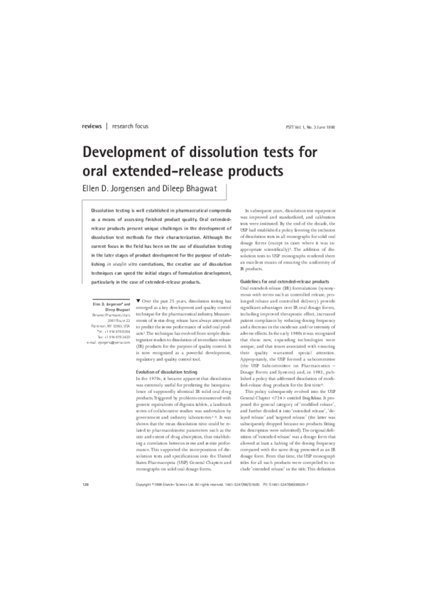 (PDF) Development of dissolution tests for oral extended-release products