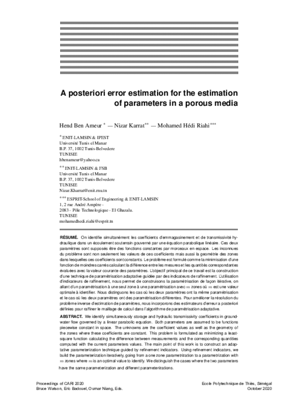 Pdf A Posteriori Error Estimation For The Estimation Of Parameters In