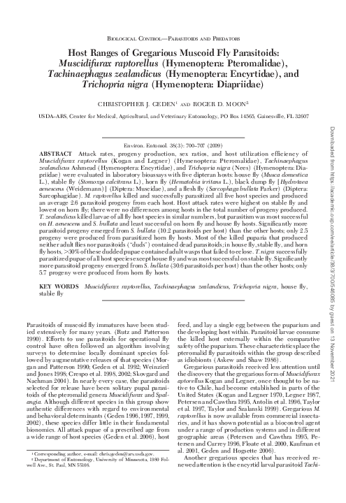 (PDF) Host Ranges of Gregarious Muscoid Fly Parasitoids:Muscidifurax ...