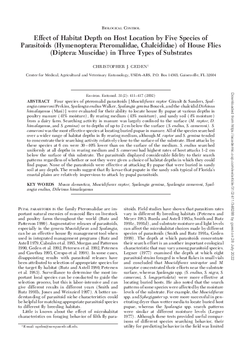 (PDF) Effect of Habitat Depth on Host Location by Five Species of ...