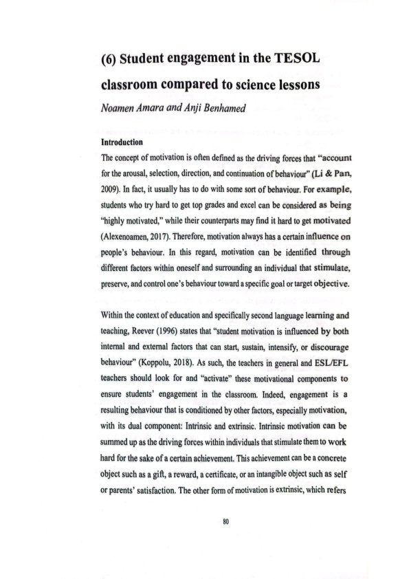 (PDF) Student Engagement in the TESOL Classroom Compared to Science Lessons