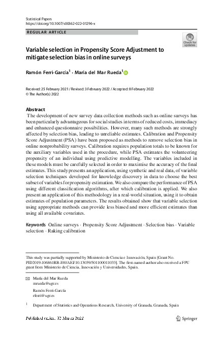 Pdf Variable Selection In Propensity Score Adjustment To Mitigate Selection Bias In Online Surveys