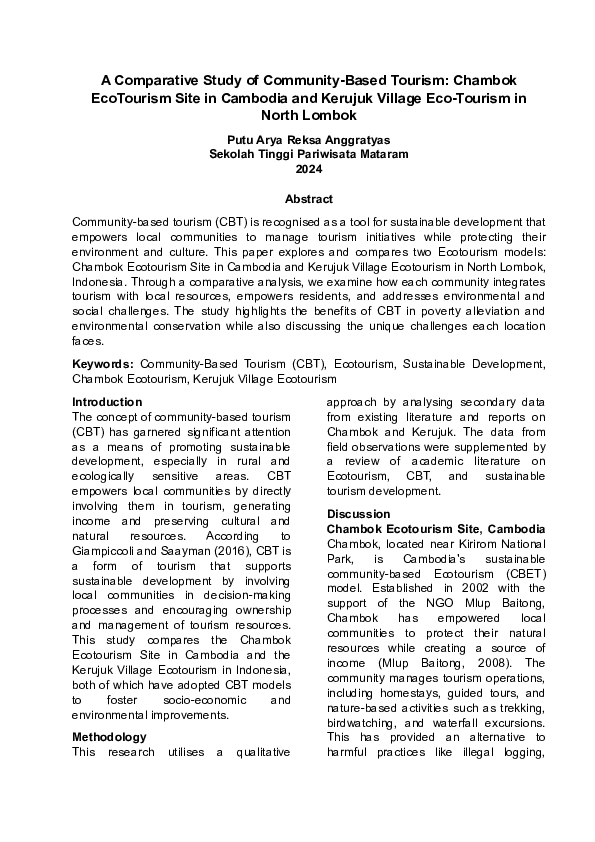 (PDF) A Comparative Study of Community-Based Tourism: Chambok ...