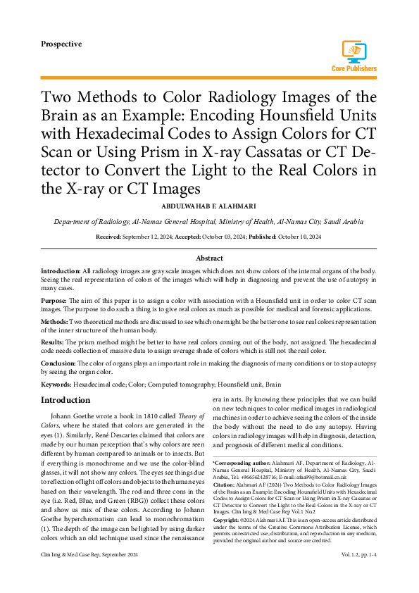 (PDF) Two Methods to Color Radiology Images of the Brain as an Example ...
