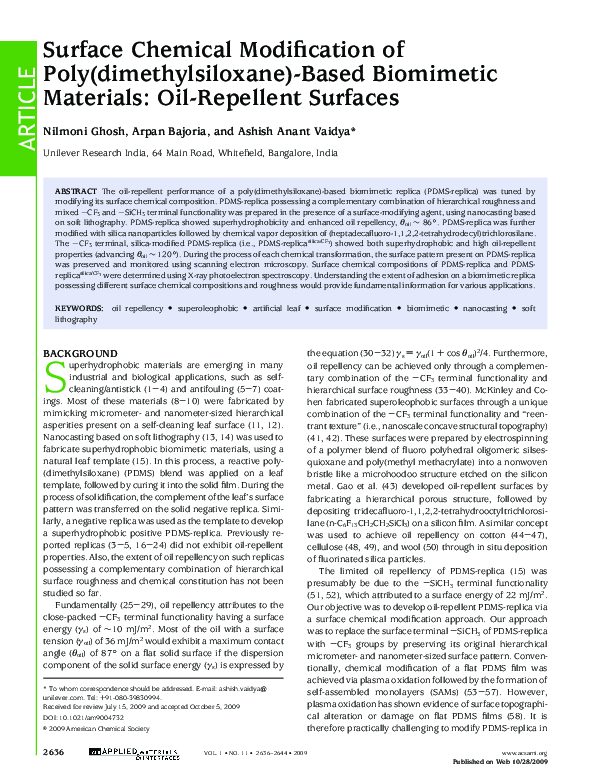 (PDF) Surface Chemical Modification of Poly(dimethylsiloxane)-Based ...
