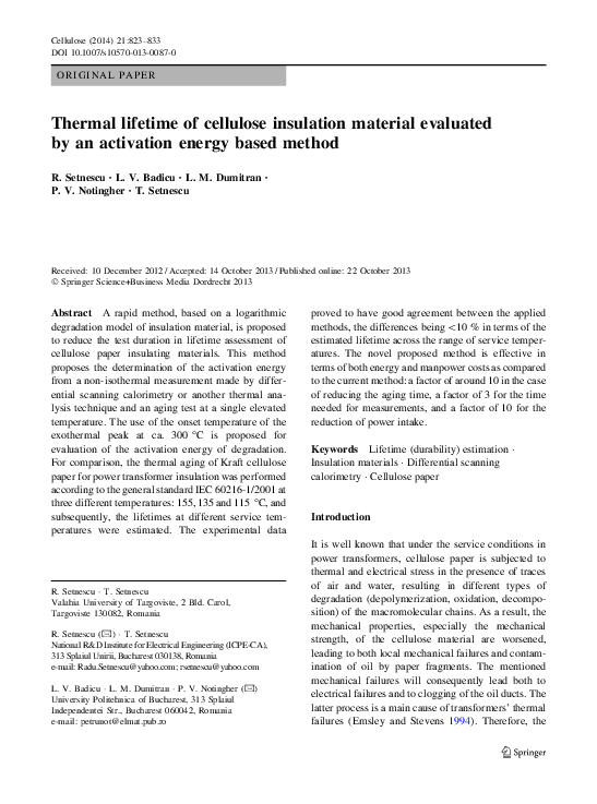 (PDF) Thermal lifetime of cellulose insulation material evaluated by an ...