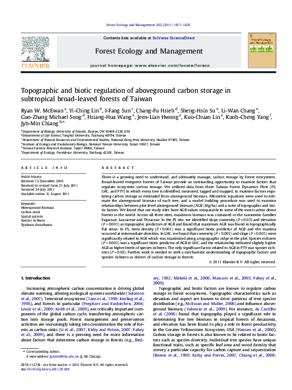 (PDF) Topographic and biotic regulation of aboveground carbon storage in subtropical broad ...