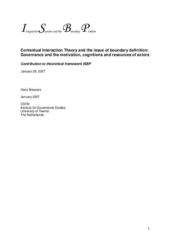 (PDF) Contextual Interaction Theory and the issue of boundary definition: Governance and the ...