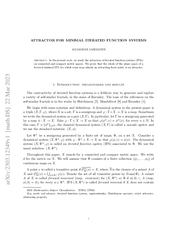 Pdf Attractor For Minimal Iterated Function Systems Ali Sarizadeh