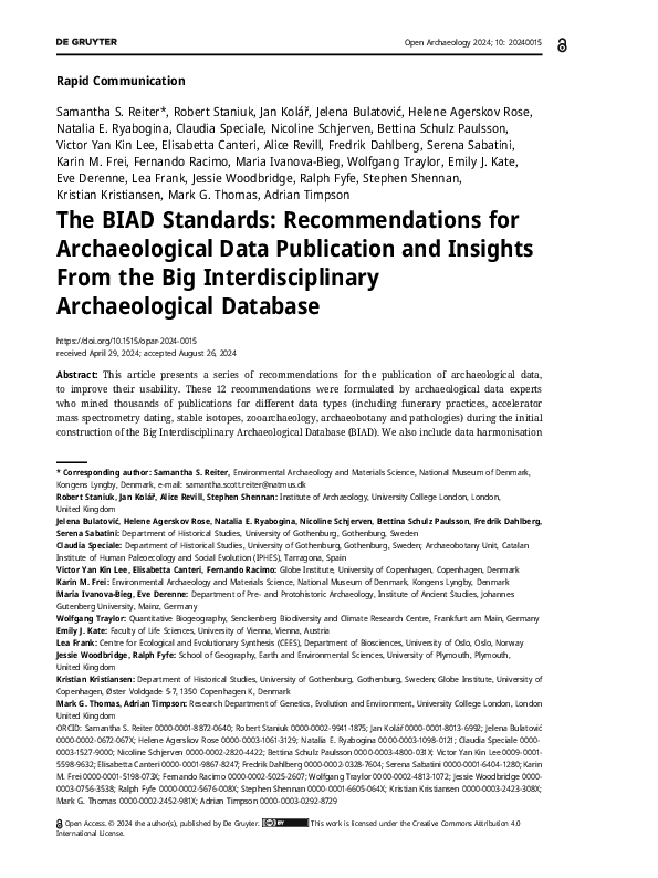 (PDF) The BIAD Standards: Recommendations for Archaeological Data Publication and Insights From ...