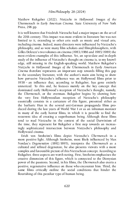 (PDF) Review of Matthew Rukgaber (2022). Nietzsche in Hollywood: Images ...