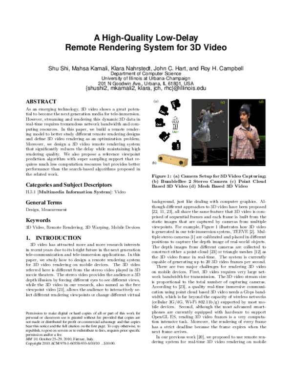 (PDF) A high-quality low-delay remote rendering system for 3D video | Klara Nahrstedt - Academia.edu