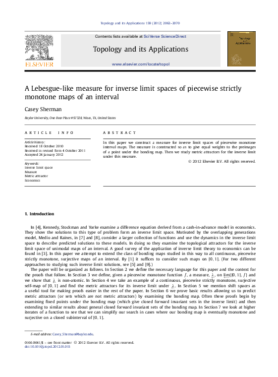(PDF) A Lebesgue-like measure for inverse limit spaces of piecewise strictly monotone maps of an ...
