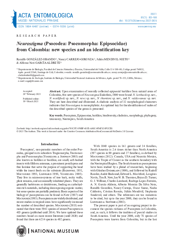 (PDF) Neurostigma (Psocodea: Psocomorpha: Epipsocidae) from Colombia ...