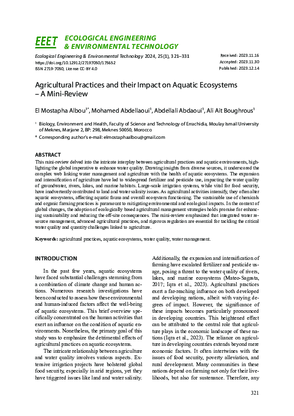 (PDF) Agricultural Practices and their Impact on Aquatic Ecosystems – A Mini-Review