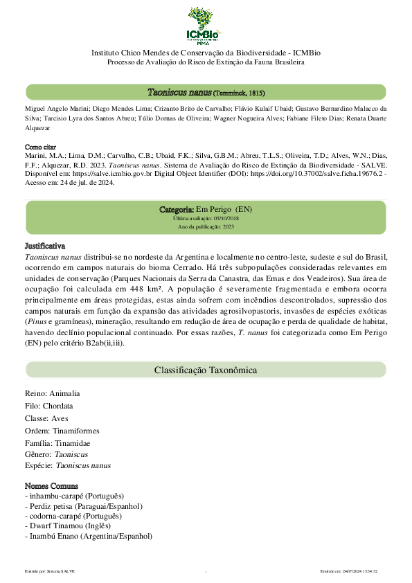 (PDF) Ficha de Taoniscus nanus