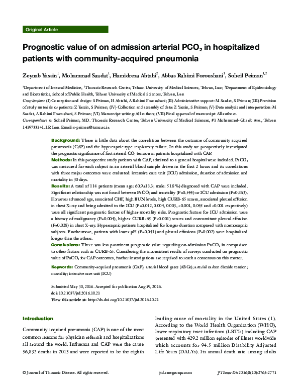 (PDF) Prognostic value of on admission arterial PCO2 in hospitalized ...