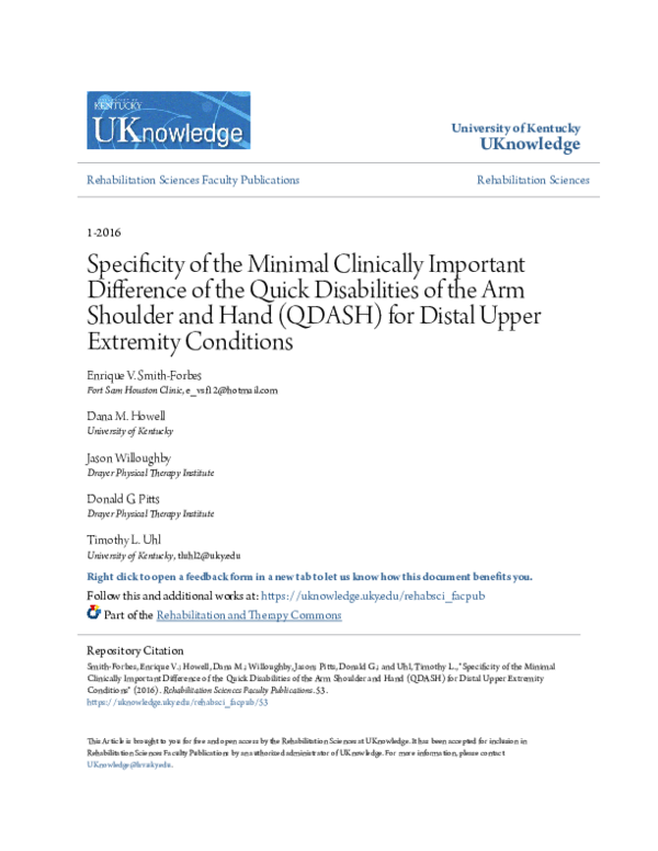 (PDF) Specificity of the minimal clinically important difference of the ...