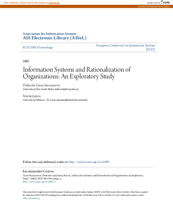 (PDF) Information Systems and Rationalization of Organizations: An ...