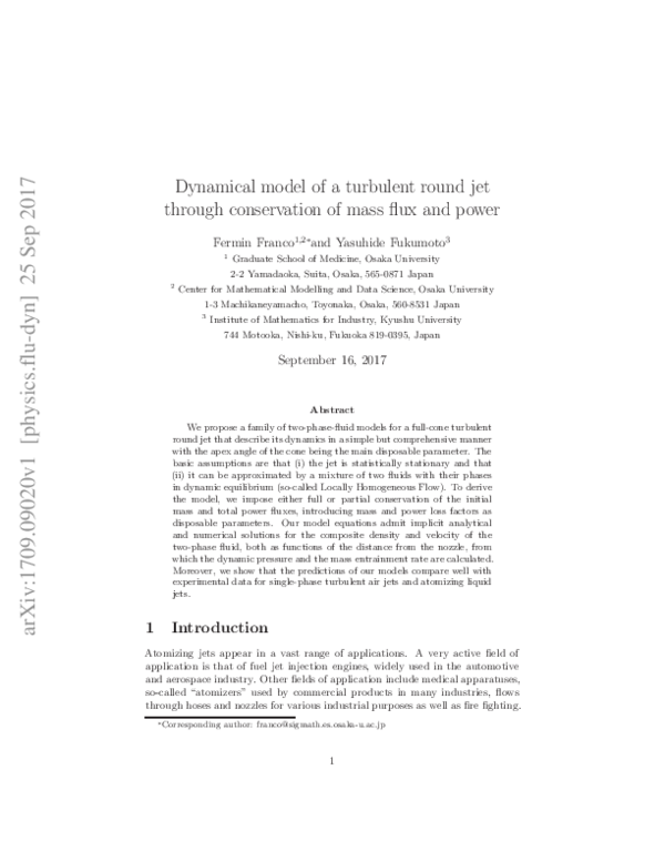 (PDF) Dynamical model of a turbulent round jet through conservation of ...