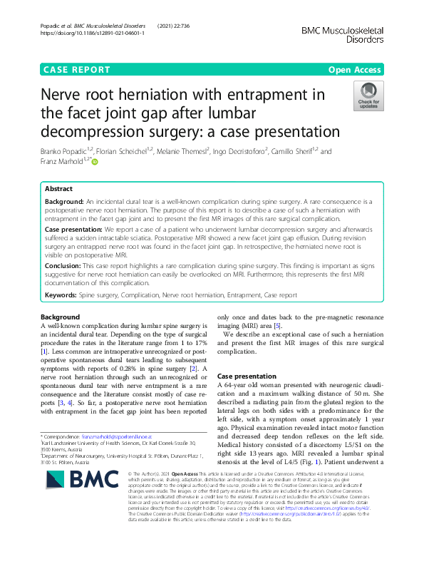 (PDF) Nerve root herniation with entrapment in the facet joint gap ...
