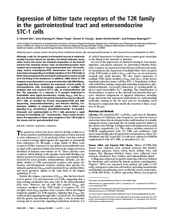 (PDF) Expression of bitter taste receptors of the T2R family in the ...