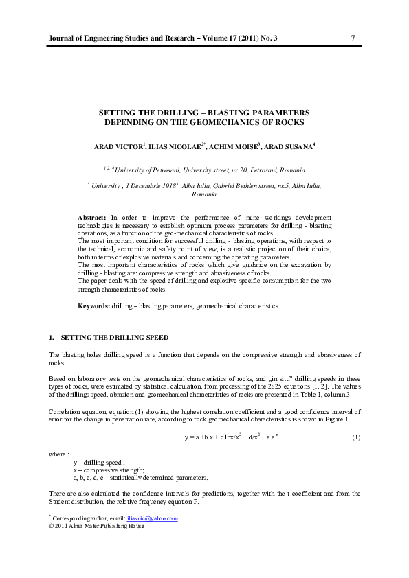(PDF) Setting the drilling-blasting parameters depending on the geomechanics of rocks