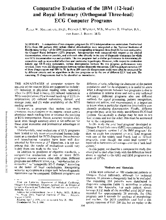 (PDF) three-lead) ECG computer programs Comparative evaluation of the IBM (12-lead) and Royal ...