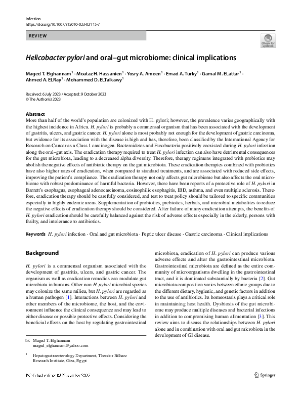 (PDF) Helicobacter pylori and oral–gut microbiome: clinical ...