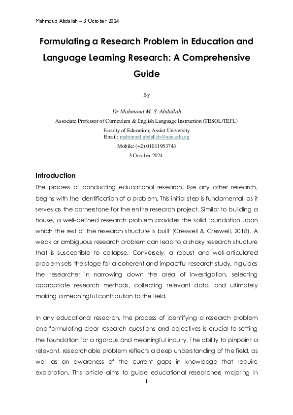 (PDF) Formulating a Research Problem in Education and Language Learning ...