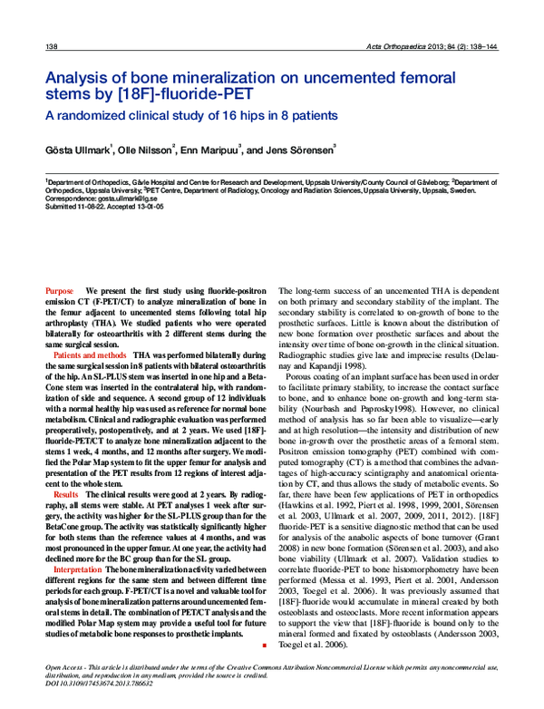(PDF) Analysis of bone mineralization on uncemented femoral stems by ...