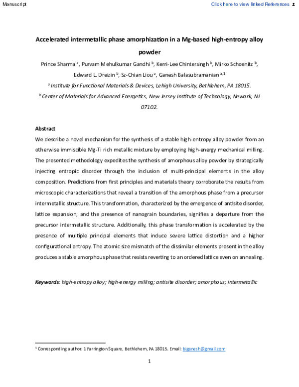 (PDF) Accelerated intermetallic phase amorphization in a Mg-based high ...