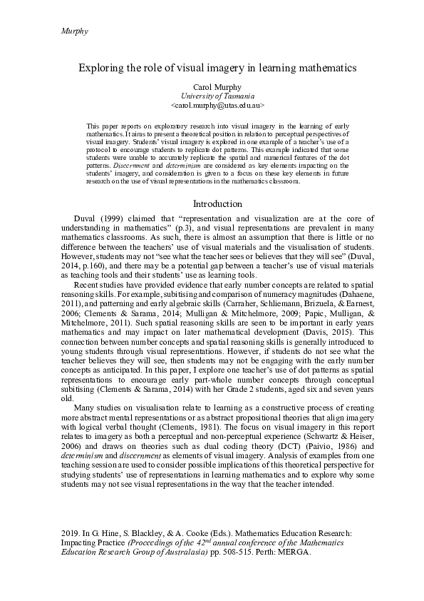 (PDF) Exploring the role of visual imagery in learning mathematics