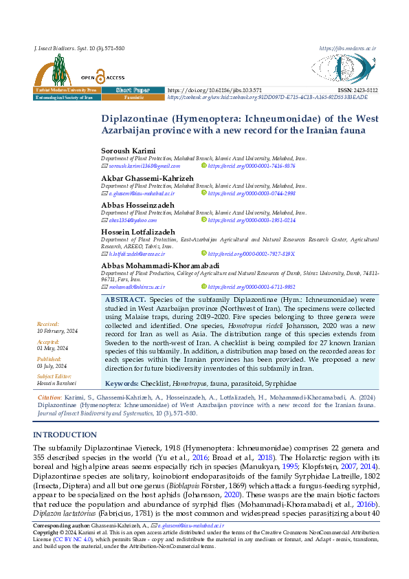 (PDF) Diplazontinae (Hymenoptera: Ichneumonidae) of the West Azarbaijan ...