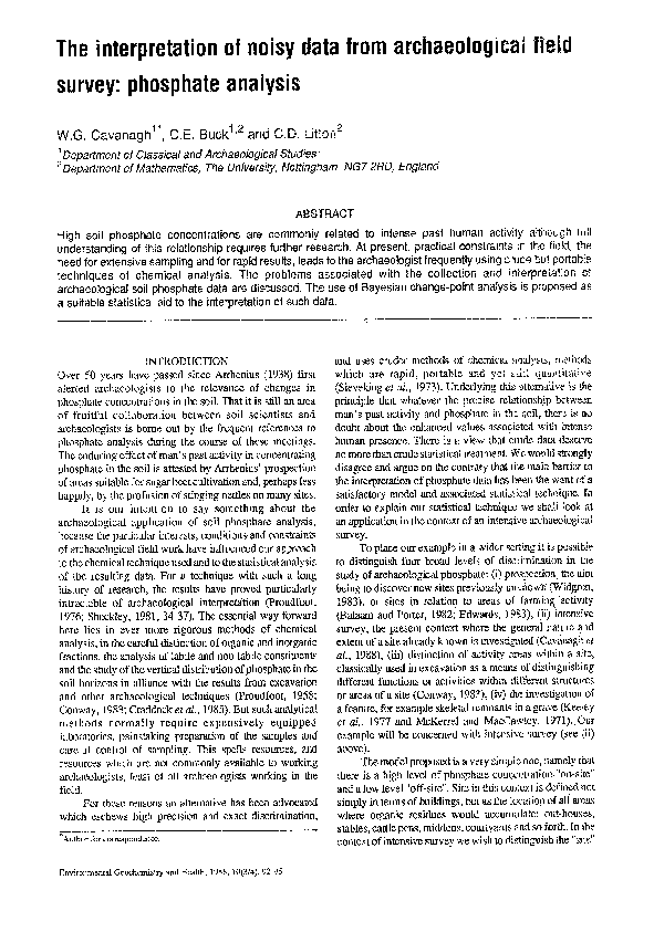 (PDF) The interpretation of noisy data from archaeological field survey: Phosphate analysis