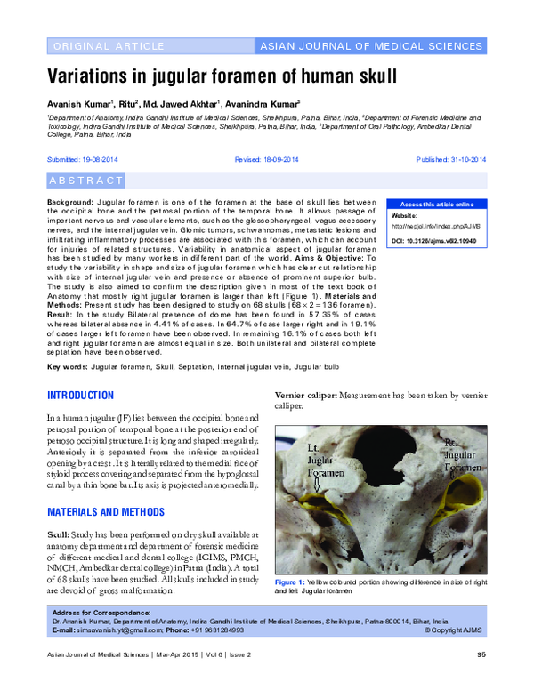(PDF) Variations in jugular foramen of human skull