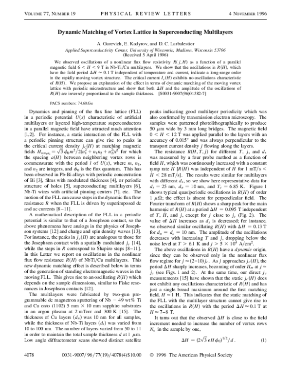 (PDF) Dynamic Matching of Vortex Lattice in Superconducting Multilayers | Eric Kadyrov ...