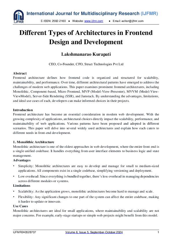 Pdf Different Types Of Architectures In Frontend Design And Development