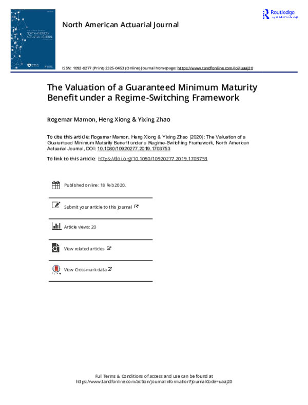 (PDF) The Valuation of a Guaranteed Minimum Maturity Benefit under a ...