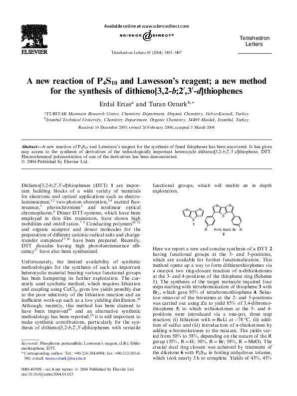 (PDF) A new reaction of P4S10 and Lawesson's reagent; a new method for ...