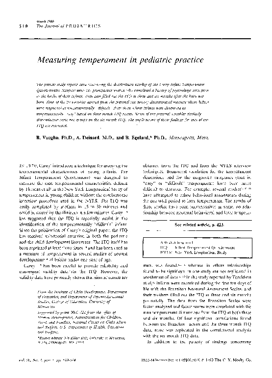 Pdf Measuring Temperament In Pediatric Practice