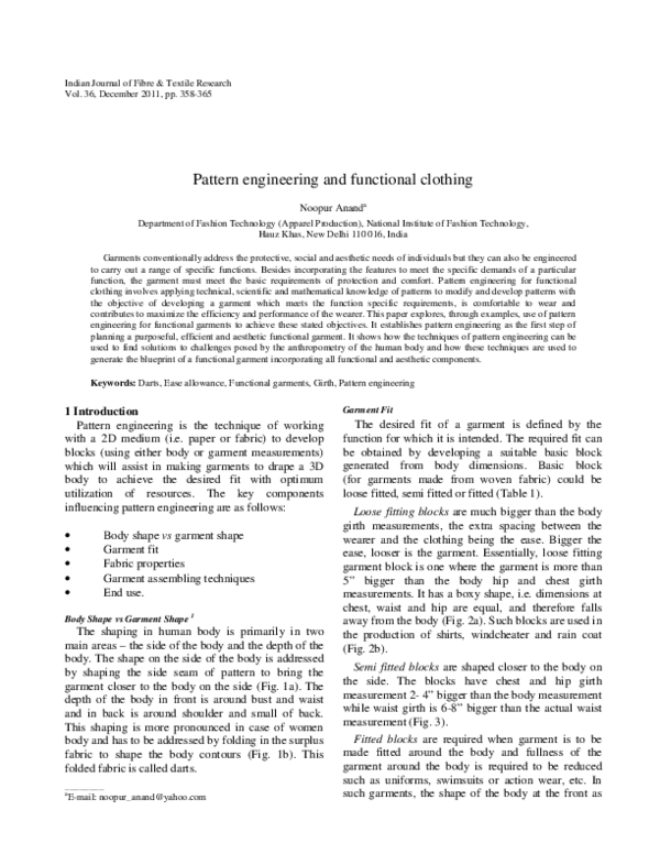(PDF) Pattern engineering and functional clothing