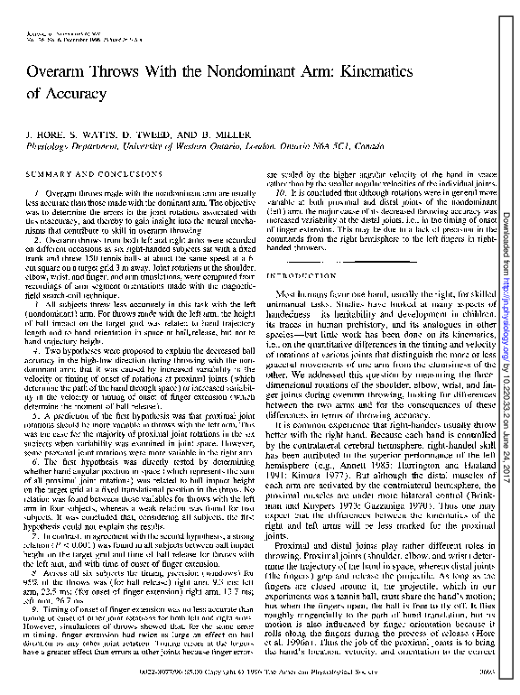 (PDF) Overarm throws with the nondominant arm: kinematics of accuracy