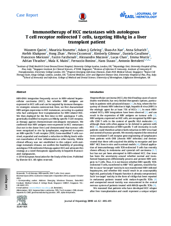 (PDF) Immunotherapy of HCC metastases with autologous T cell receptor ...