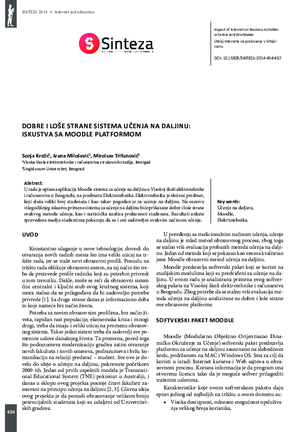 (PDF) Dobre i lose strane sistema ucenja na daljinu: iskustva sa Moodle ...