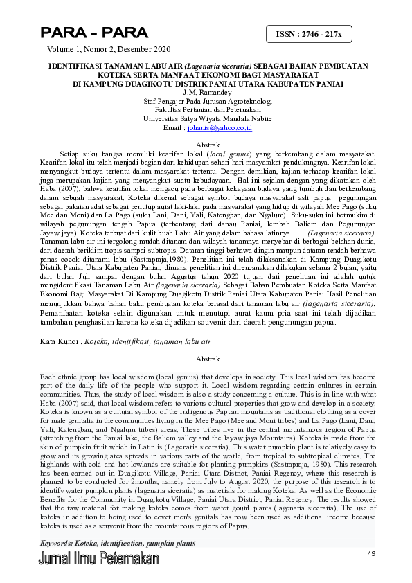 (PDF) IDENTIFIKASI TANAMAN LABU AIR (Lagenaria siceraria) SEBAGAI BAHAN ...
