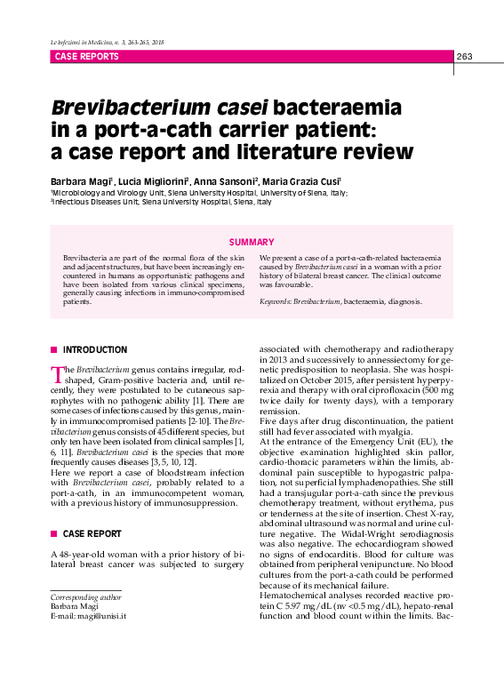 (PDF) Brevibacterium casei bacteraemia in a port-a-cath carrier patient ...