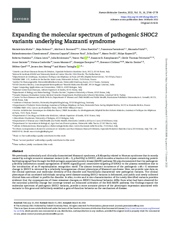 (PDF) Expanding the molecular spectrum of pathogenicSHOC2variants underlying Mazzanti syndrome