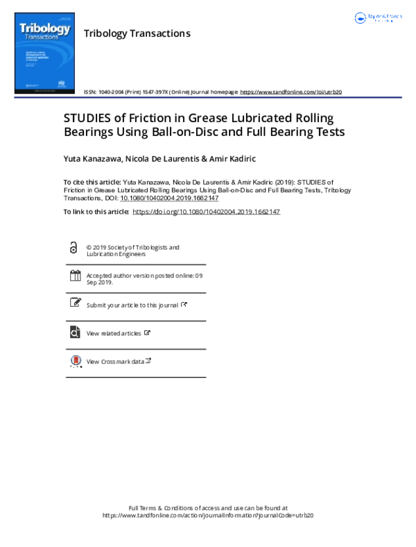 (PDF) STUDIES of Friction in Grease Lubricated Rolling B
