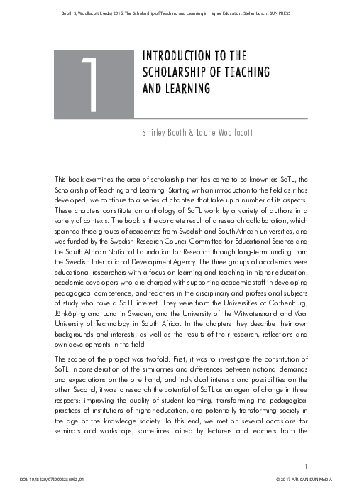(PDF) Introduction to the Scholarship of Teaching and Learning
